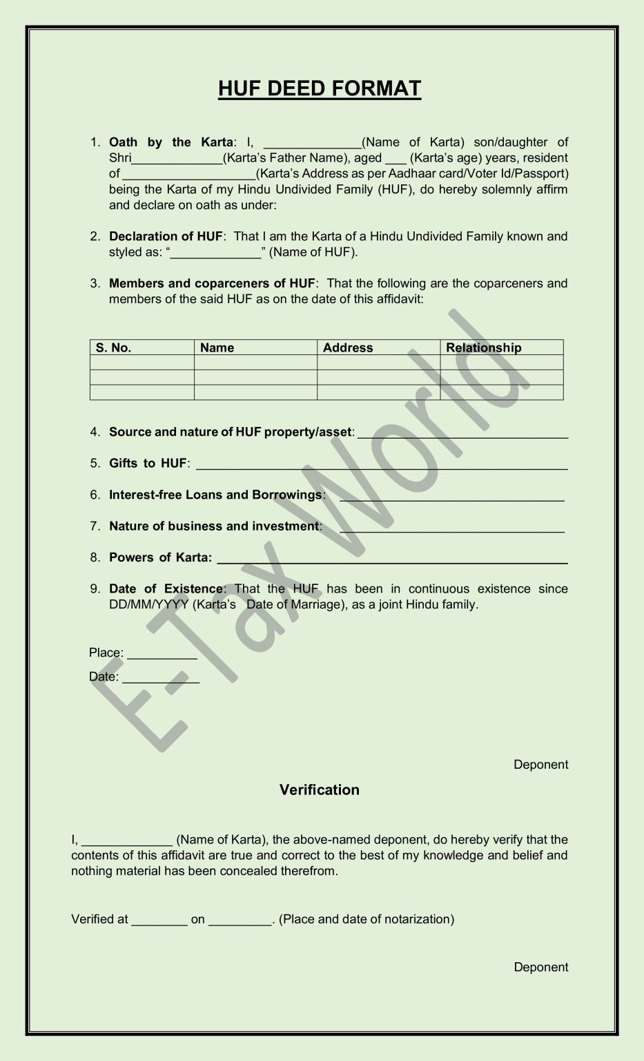 HUF Deed Format - The Best Guidance in India #1